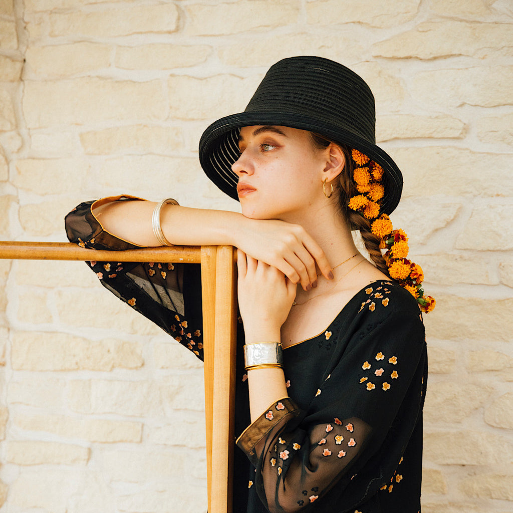 Paper Braid Sheer Down Brim Bucket | marihoja