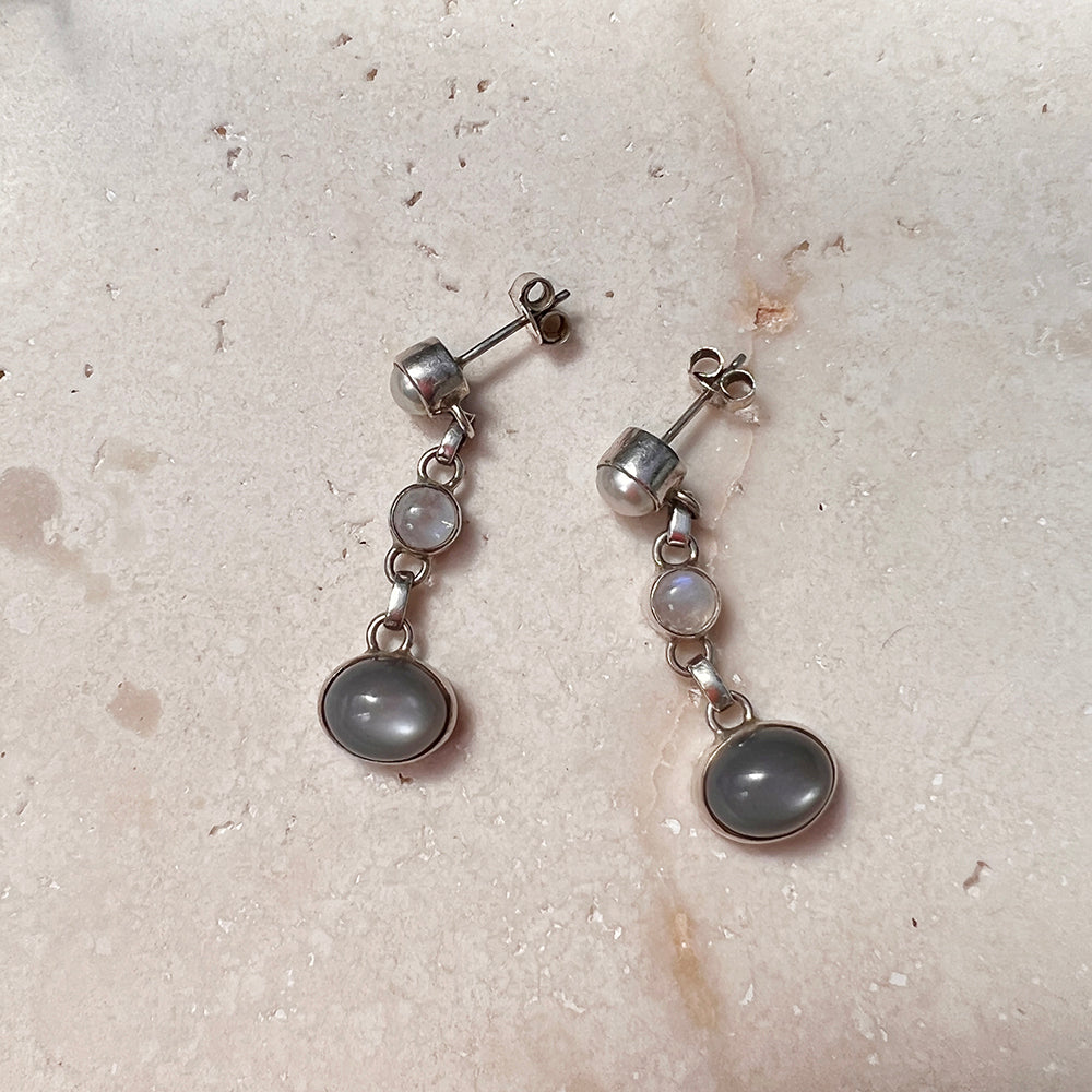 Vintage Silver Triple Stone Earring | marihoja